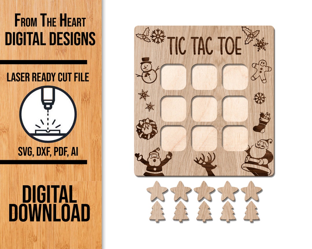 Christmas Tic Tac Toe SVG Laser Cut File, Glowforge SVG, Holiday Tic ...