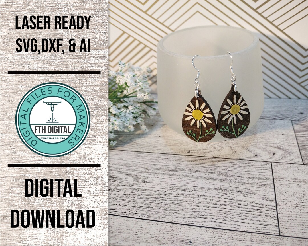 Reverse Engraved Daisy Earring Laser Cut SVG File, Reverse Engraved ...