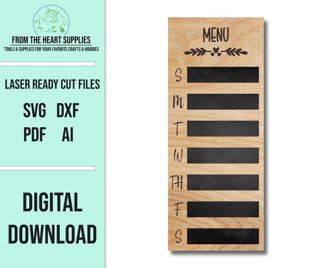 Menu Board SVG Laser Cut File / Weekly Menu Board SVG / Glowforge Cut ...