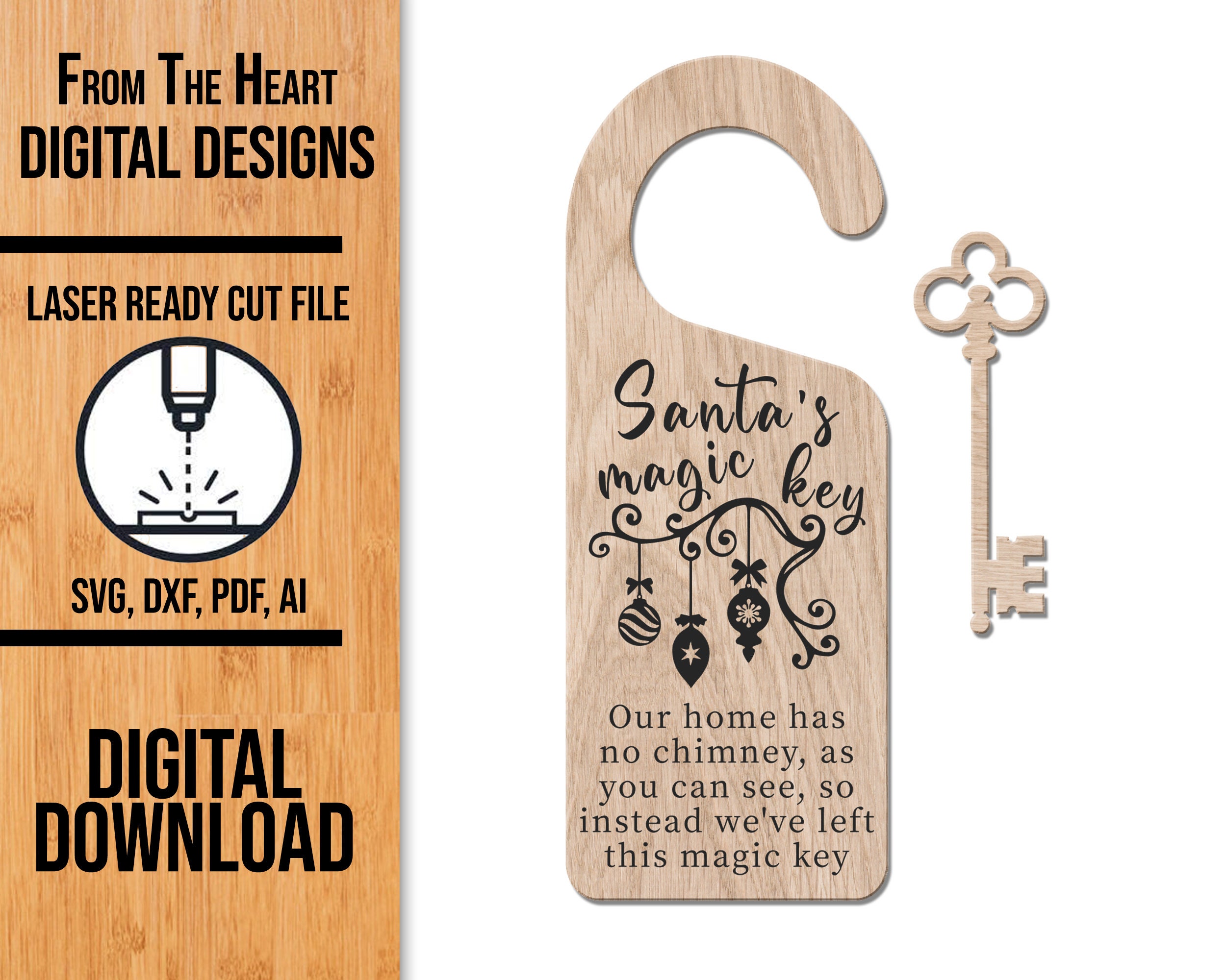 Santas Magic Key Door Hanger Svg Laser Cut File Holiday Etsy Uk