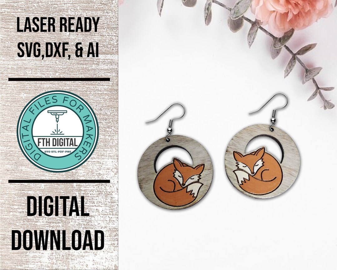 Cute Fox Earring Laser Cut SVG File, Cute Fox Glowforge Earring Cut ...