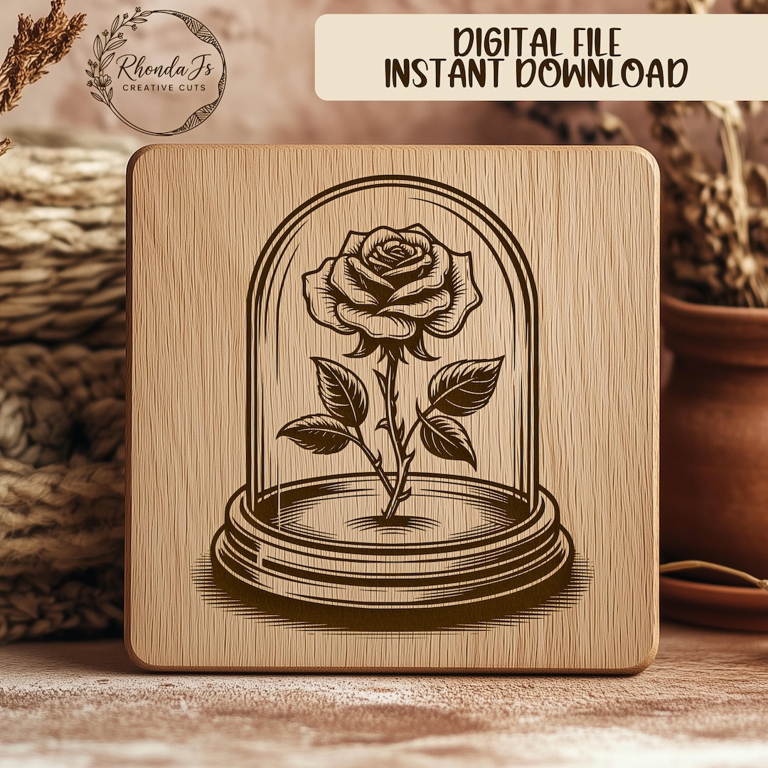 Enchanted Rose SVG Laser Engraving File, Beauty and the Beast Rose SVG ...