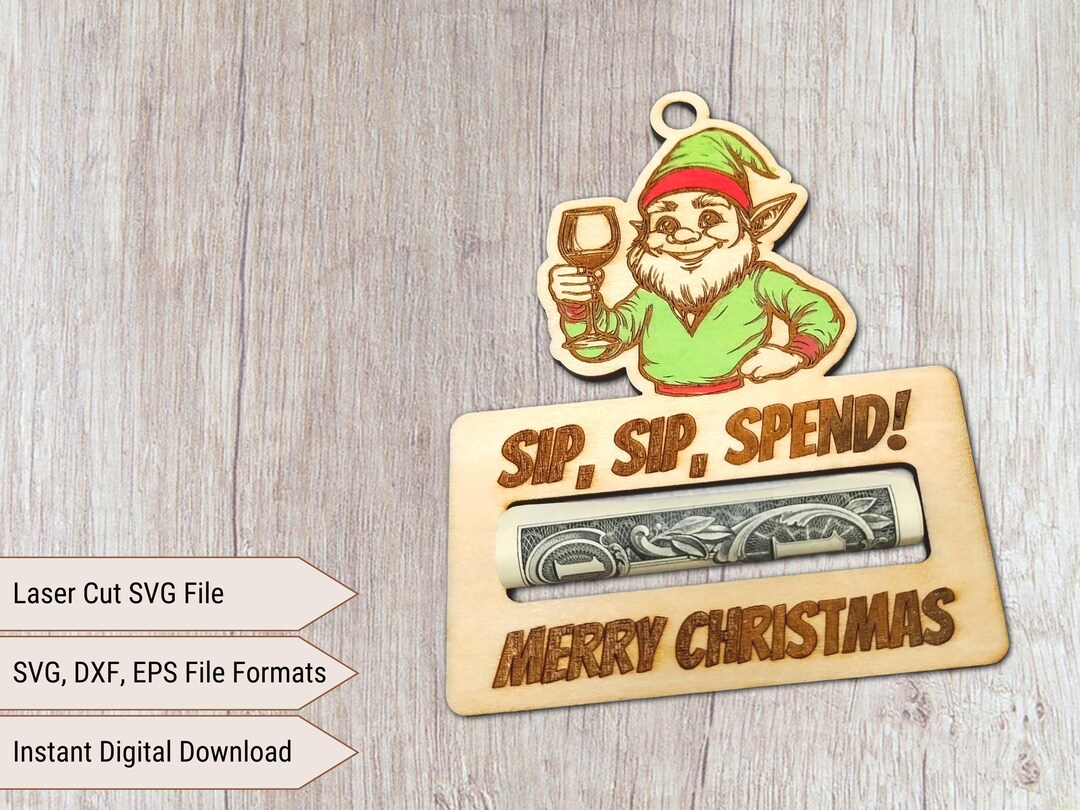 Money Holder Ornament SVG Laser Cut File Christmas Gnome Money Holder ...
