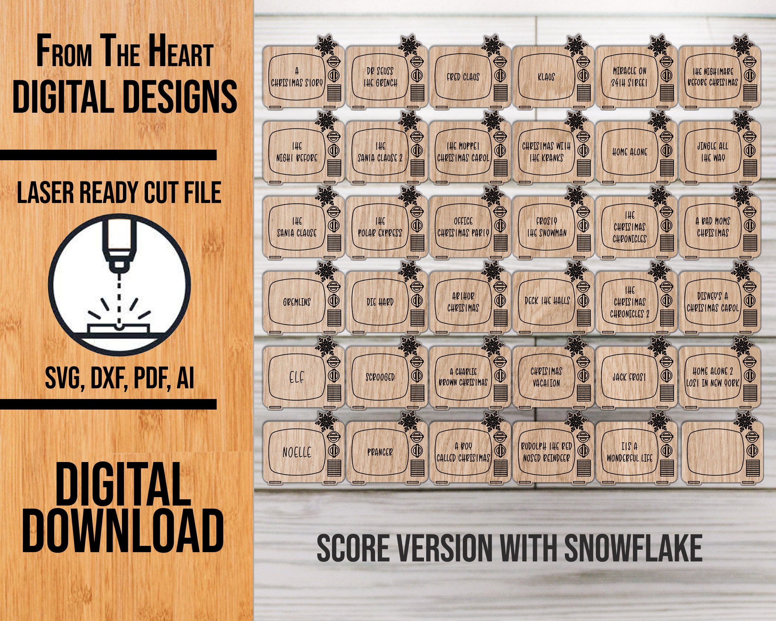 Christmas Movie Tokens Laser Cut SVG File Holiday Movie - Etsy