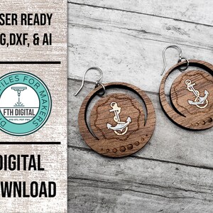 Nautical Anchor Earring Laser Cut SVG File, Nautical Anchor Glowforge ...