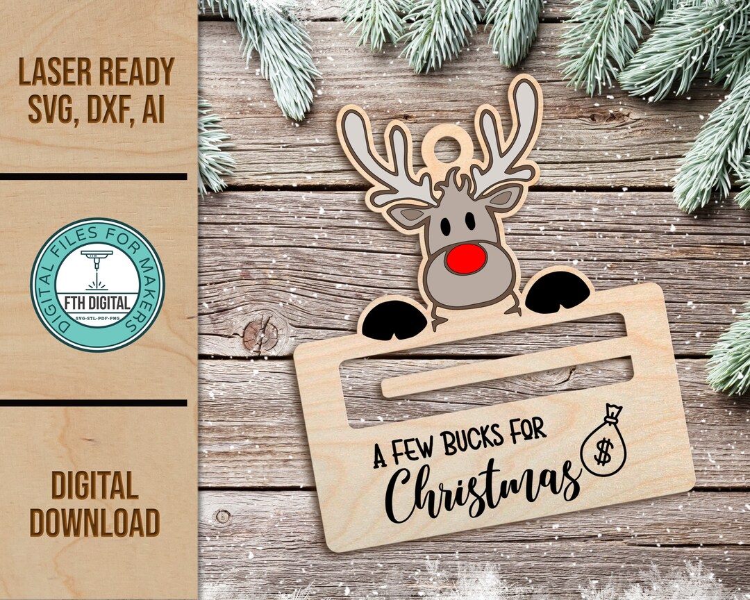 Reindeer Money Holder Christmas Ornament SVG Laser Cut File (digital ...