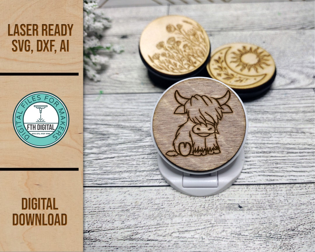 Highland Cow Phone Grip Laser SVG Cut File, Pop up Phone Grip Accessory ...