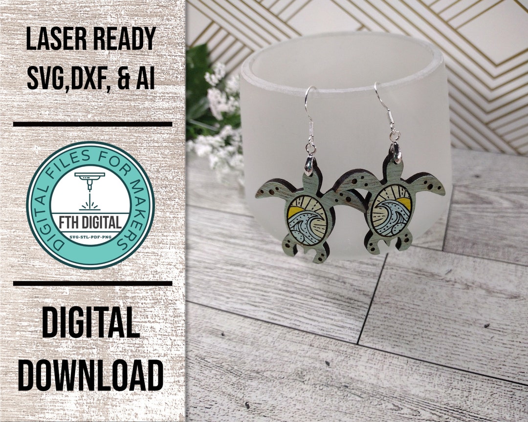 Sea Turtle Waves Earring Laser Cut SVG File, Sea Turtle Waves Glowforge ...