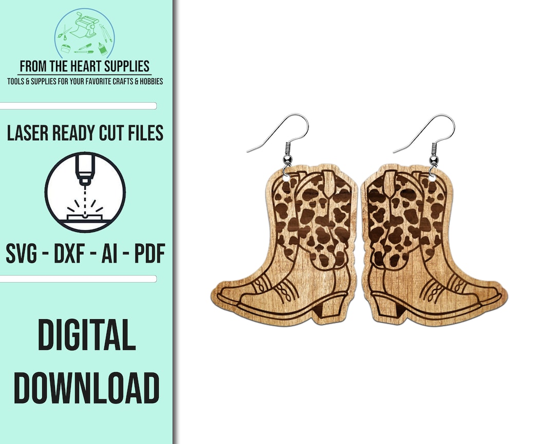 Cowboy Boot Earrings SVG, Western Earrings SVG, Glowforge Laser SVG ...