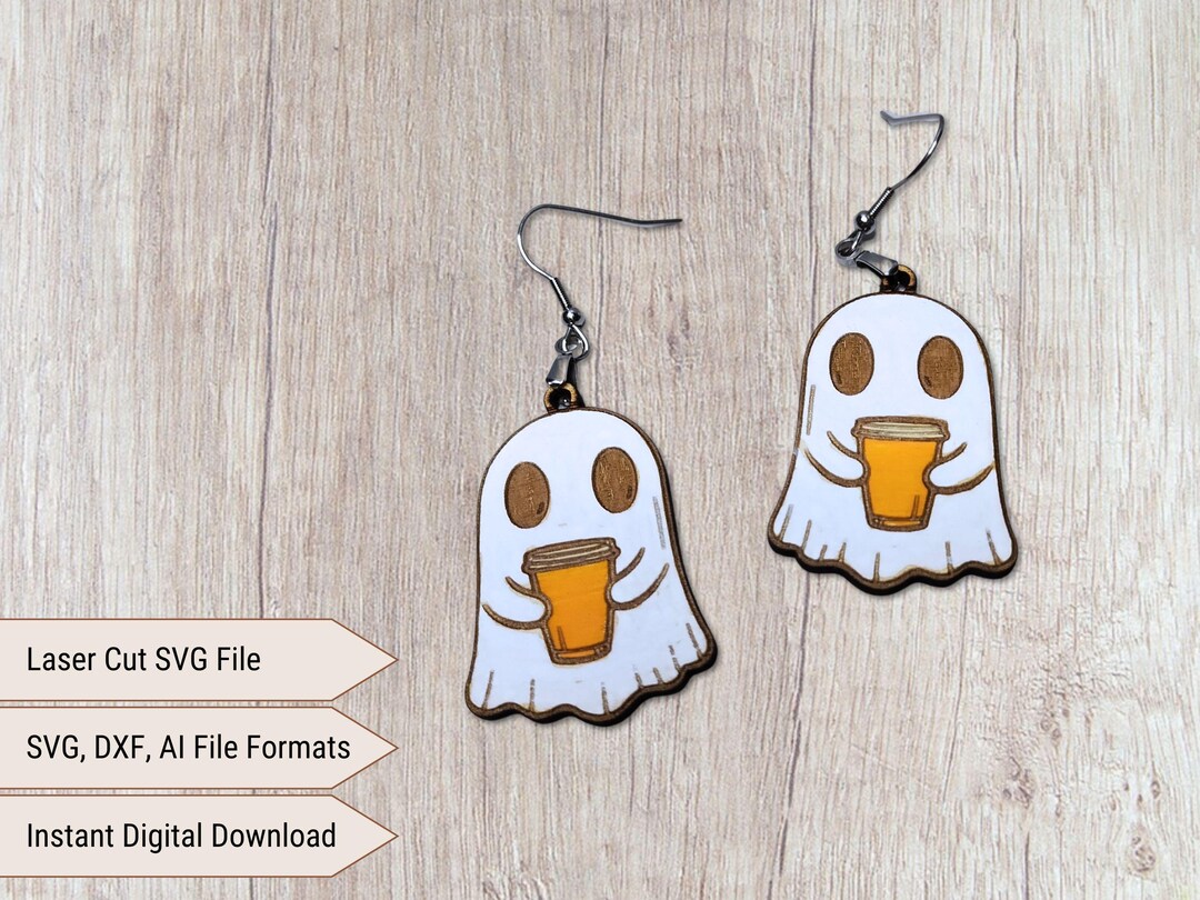 Cute Ghost Earrings Laser Cut File, Halloween SVG Earrings, Digital ...