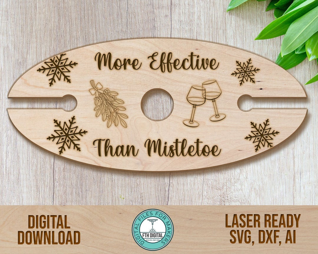 Mistletoe Wine Caddy SVG Laser Cut File, Christmas Mistletoe Wine ...