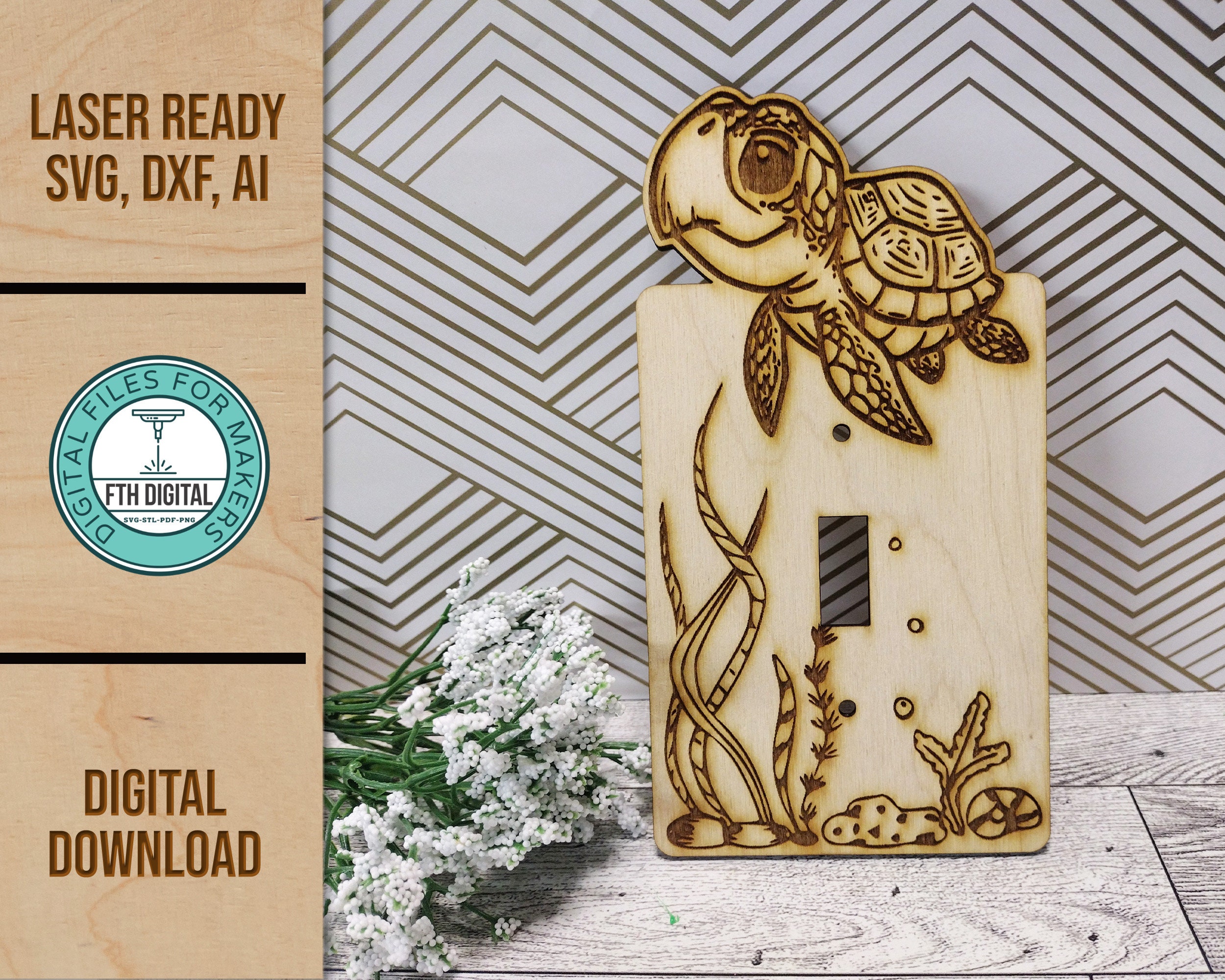Sea Turtle Light Switch Cover SVG: Laser Cut Files (digital Download ...