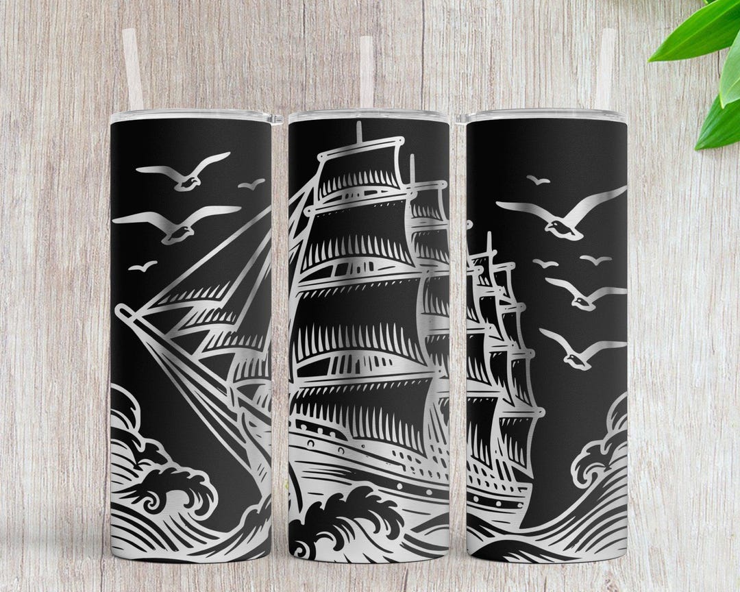 Nautical Ship Design SVG, 20oz Skinny Tumbler Laser Engraving, Vintage ...