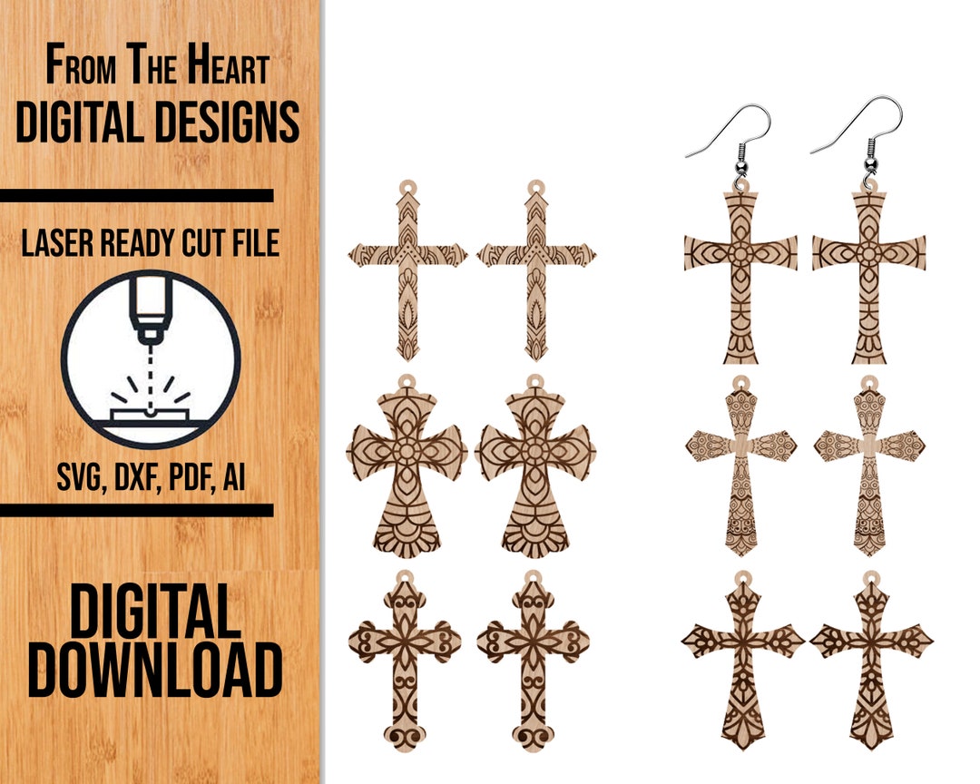 Cross Earring SVG Template: Laser Cut File Bundle (digital Download) - Etsy