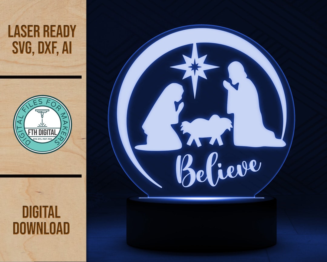 Christmas Nativity Edge Lit Acrylic Night Light SVG Laser Cut File ...