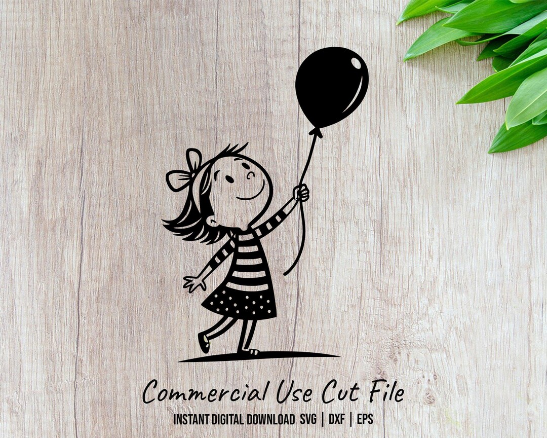 Girl Holding Balloon SVG Design - Etsy