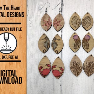 Sea Life Earring Bundle SVG Laser Cut File, Starfish, Octopus, Seahorse ...