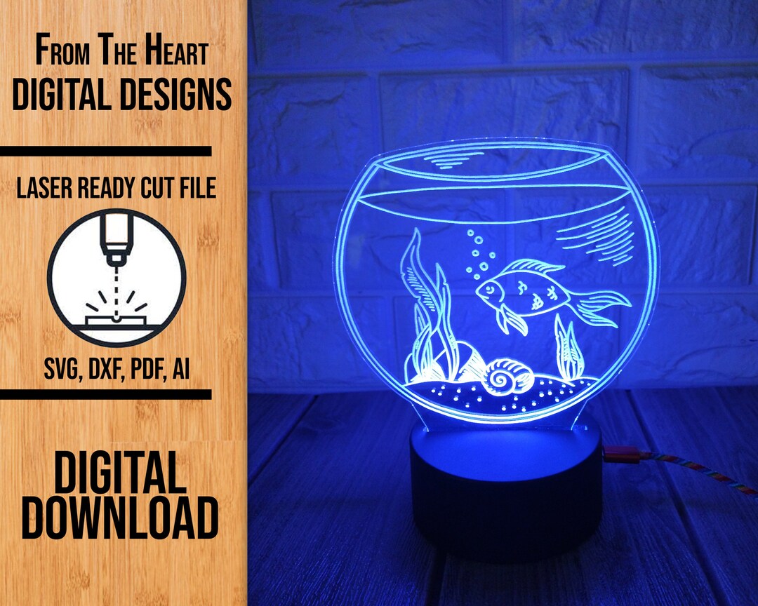 Fish Bowl Edge Lit Acrylic Night Light SVG Laser Cut File, Glowforge ...