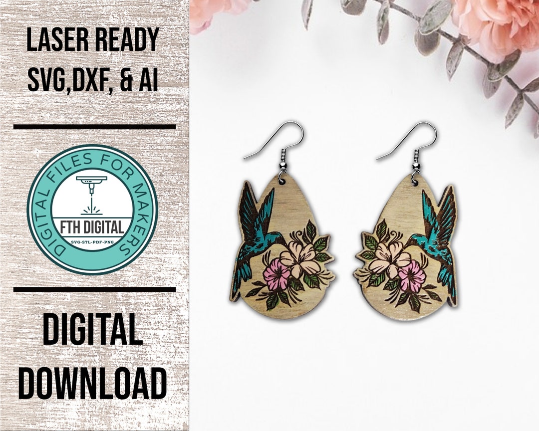 Hummingbird Earring Laser Cut File: SVG, AI, DXF (digital Download ...