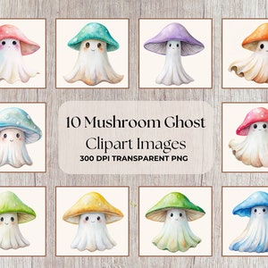 10 Watercolor Mushroom Ghost Clipart Bundle, 300 DPI Transparent PNG ...