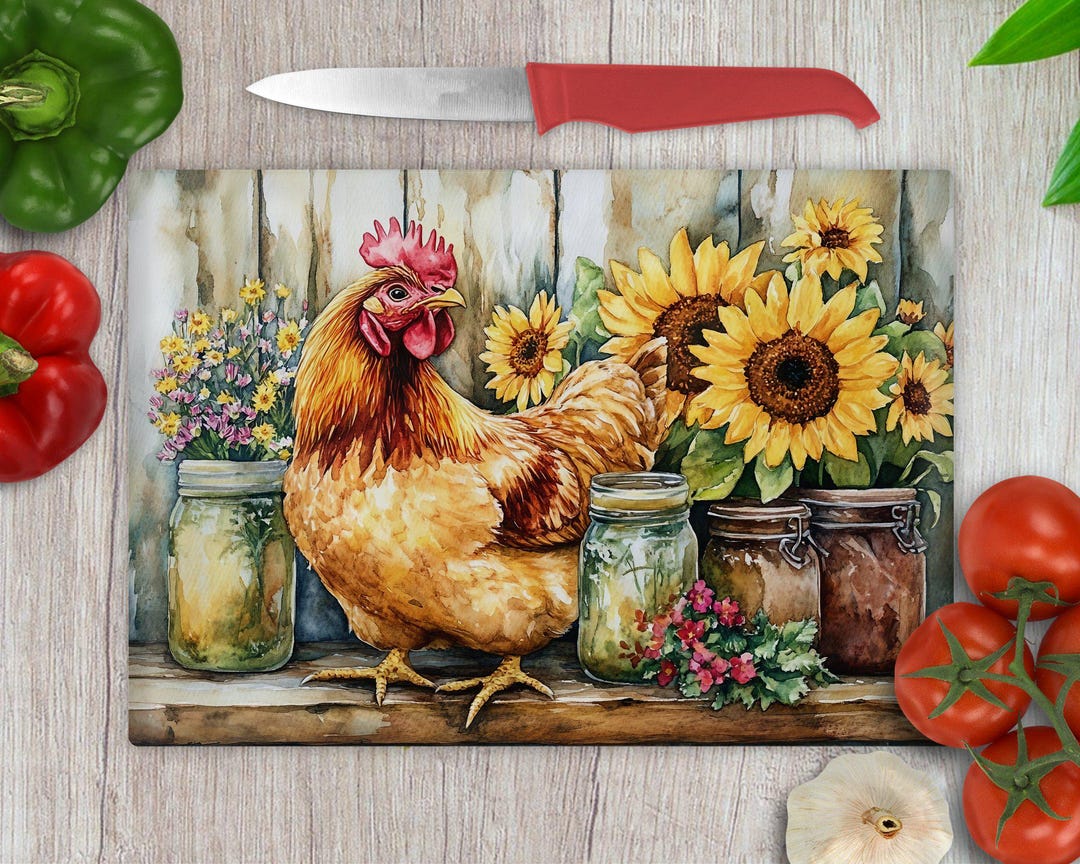 Cutting Board Sublimation Design, Chicken Sunflowers Country Kitchen ...