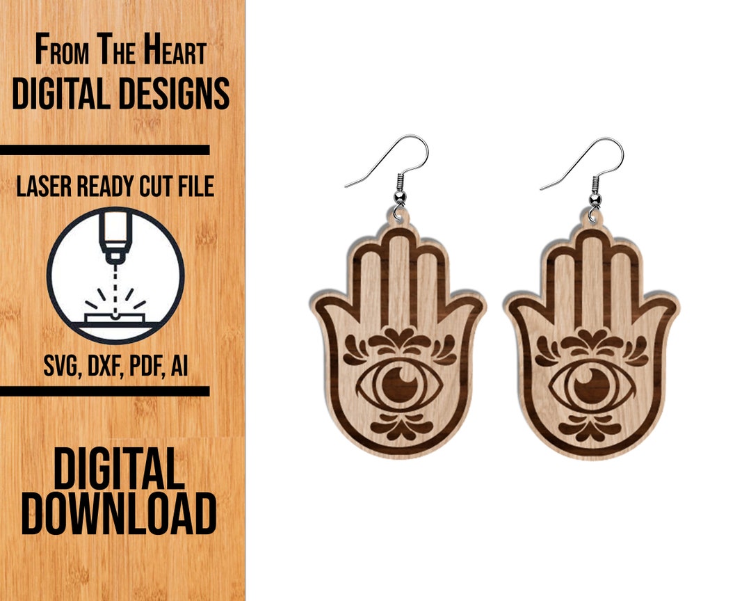 Hamsa Hand Eye Earring Laser Cut SVG File, Glowforge Earring Cut File ...