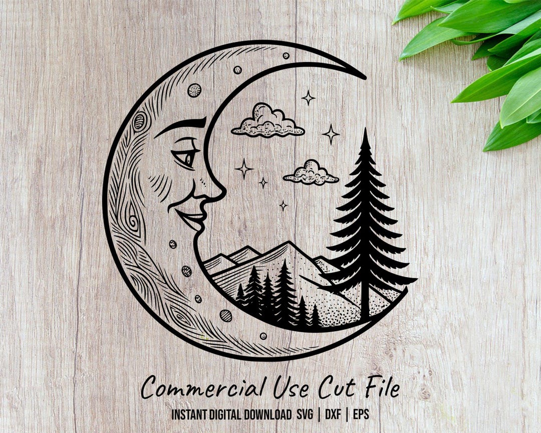 Scenic Moon and Trees Silhouette SVG Design - Etsy
