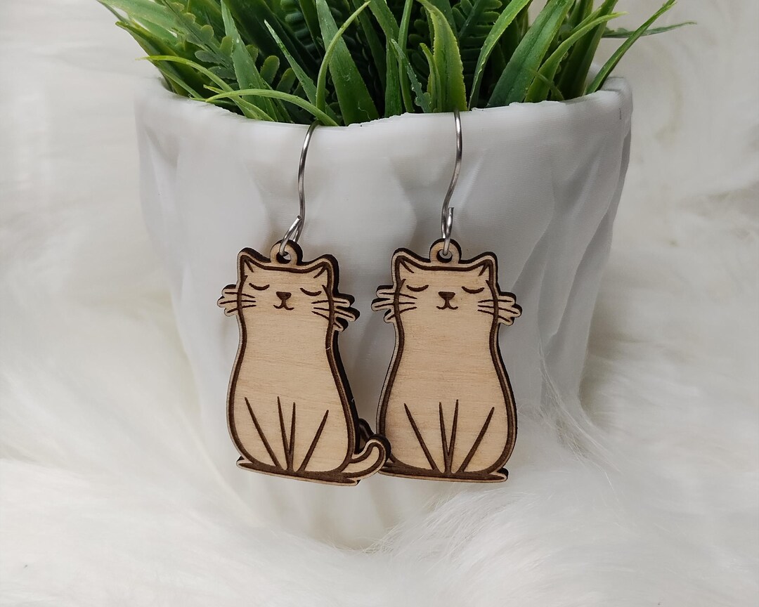 Cat Laser Cut Earrings SVG File, Cute Kitten Boho Dangle Earrings ...