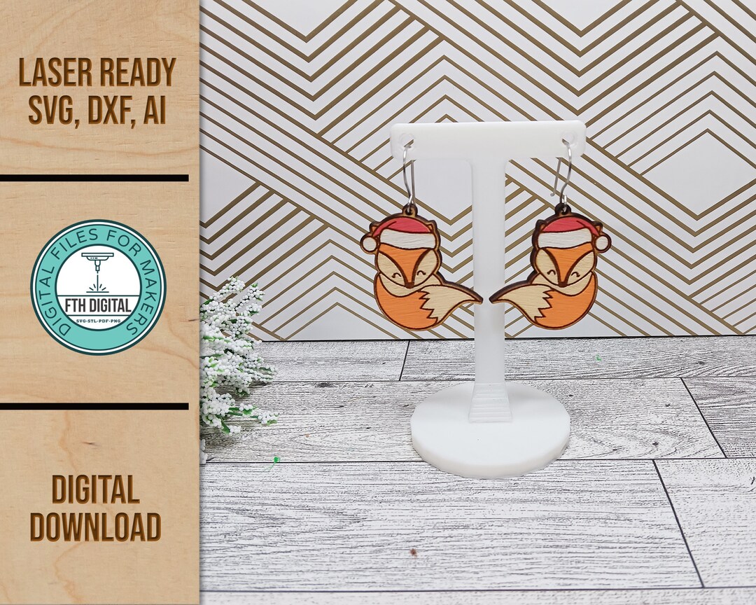Santa Hat Fox Earring Laser Cut SVG File, Santa Hat Fox Glowforge ...