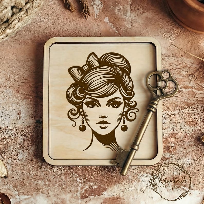 Retro Lady SVG Laser Engraving File, Woman Portrait File, 1950s Glamour ...