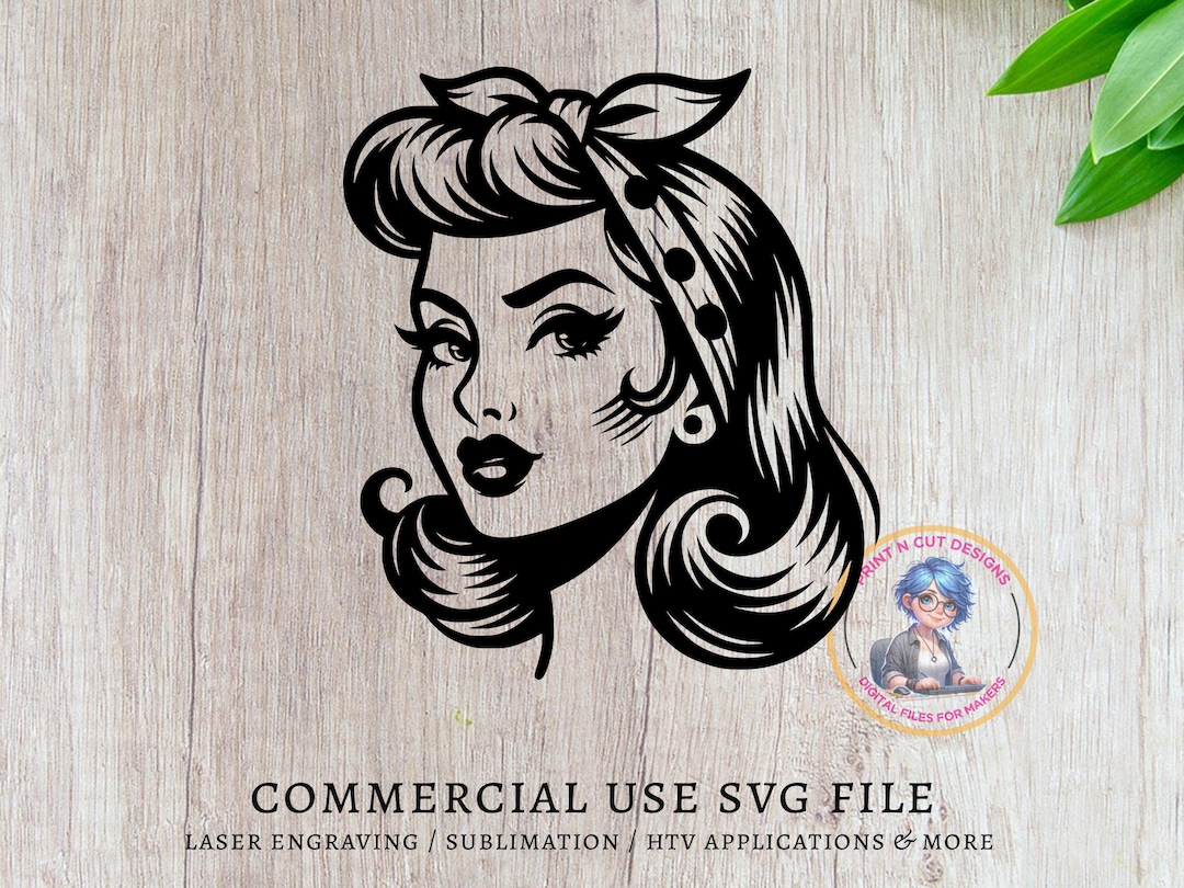 Vintage Pin-up Girl Head SVG File Design Element - Etsy