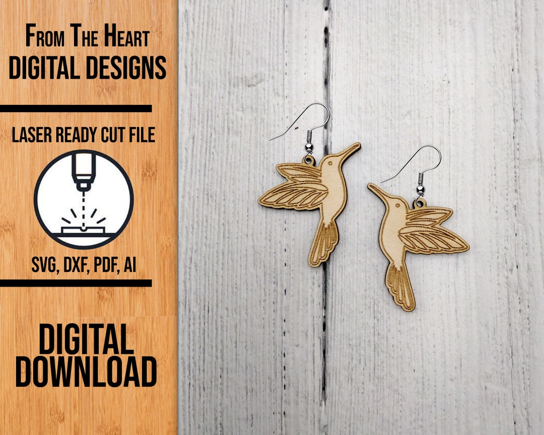 Hummingbird Earring Laser Cut SVG File, Hummingbird Glowforge Earring ...