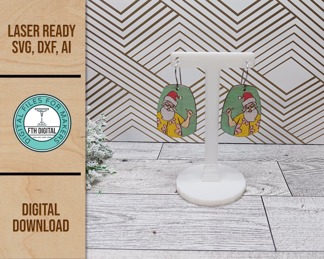 Shaka Santa Earring Laser Cut SVG File, Hawaiian Shaka Santa Glowforge ...
