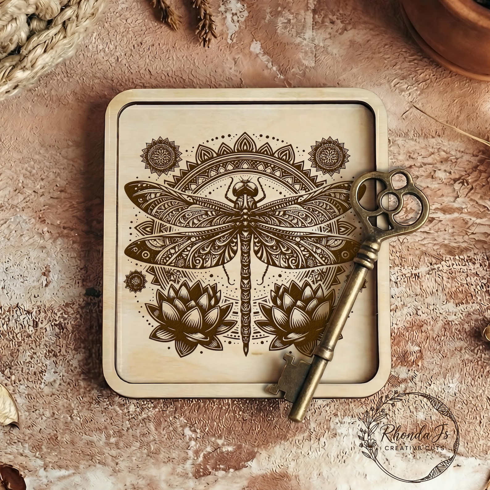 Dragonfly Lotus SVG Laser Engraving File, Mandala Art Vector, Insect ...