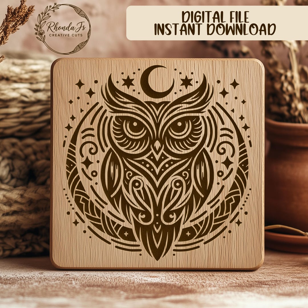 Owl SVG File for Laser Engraving, Celestial Owl Design, Boho Owl Cut ...