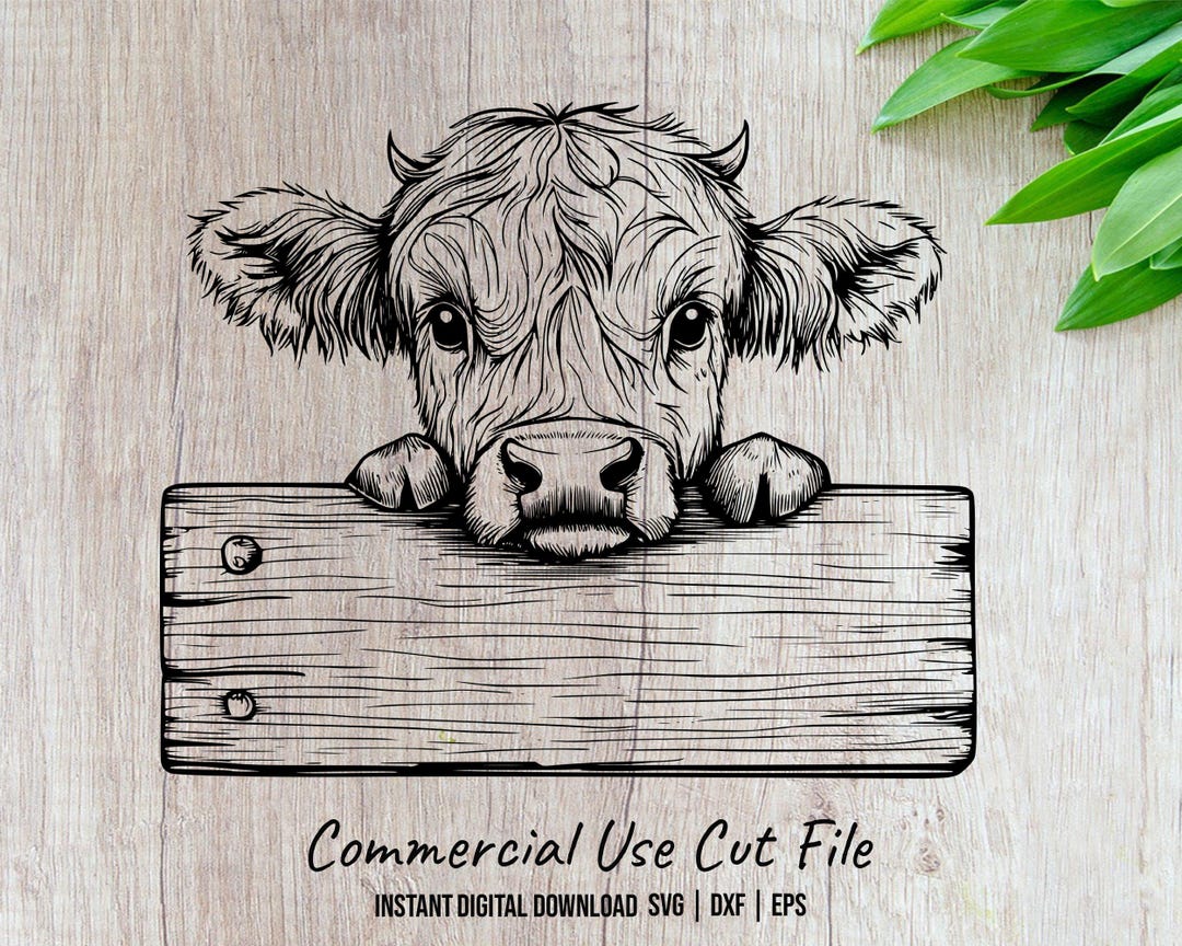 Adorable Highland Cow With Wooden Sign Laser SVG Design Element - Etsy