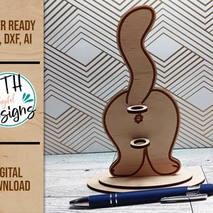 Cat Butt Pen Holder SVG Laser Cut File, Pen Holder SVG, Glowforge Cut ...