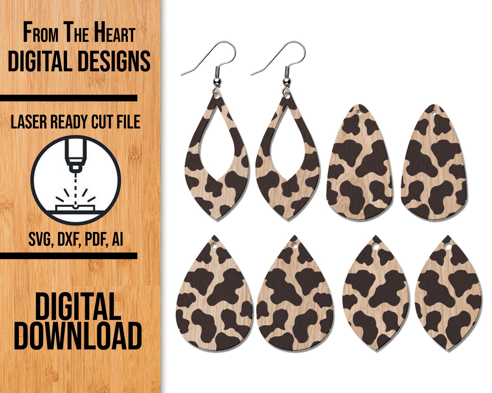 Cow Print Earrings SVG Cow Earrings SVG Bundle Glowforge - Etsy