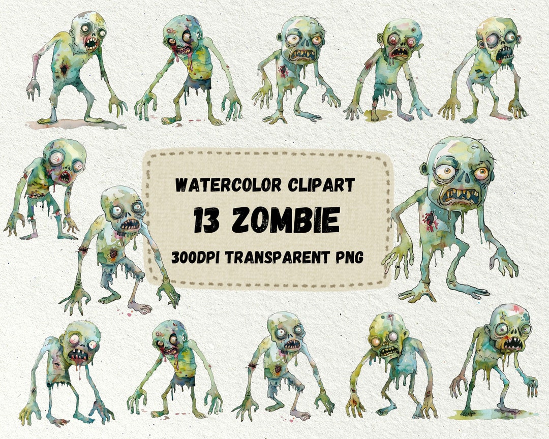 Watercolor Zombie Clipart Bundle, Halloween Watercolor Clipart ...