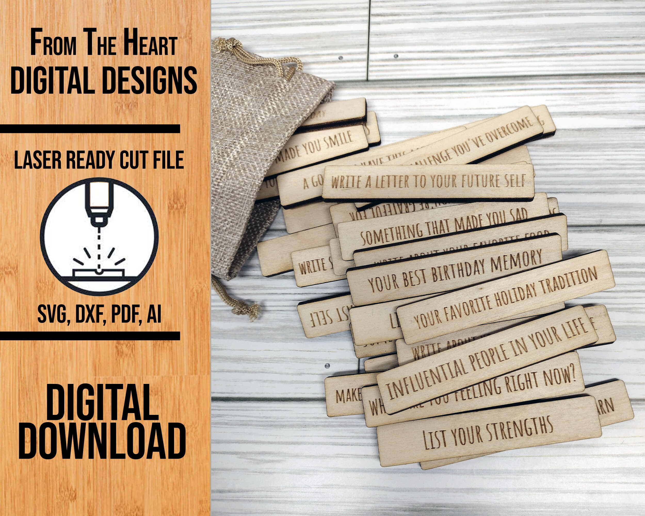 Journaling Prompts SVG Laser Cut File Daily Journal Ideas - Etsy Canada