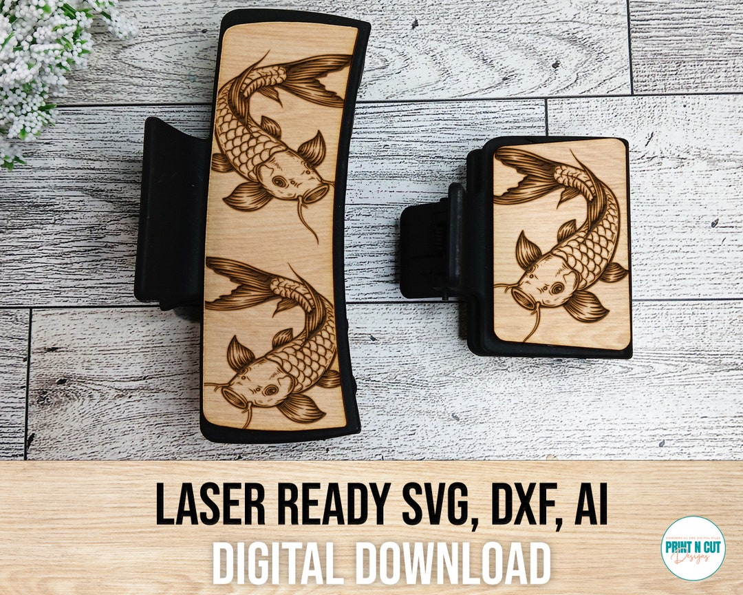 Koi Fish Claw Hair Clip Laser SVG Cut File, Hair Clip Accessory, Koi ...