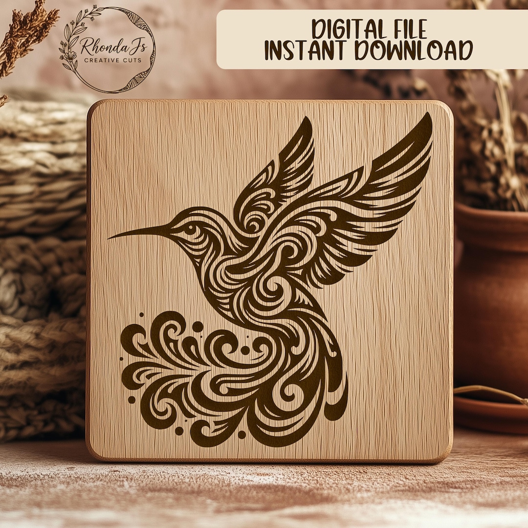 Hummingbird SVG File for Laser Engraving, Bird SVG, Ornate Bird Design ...