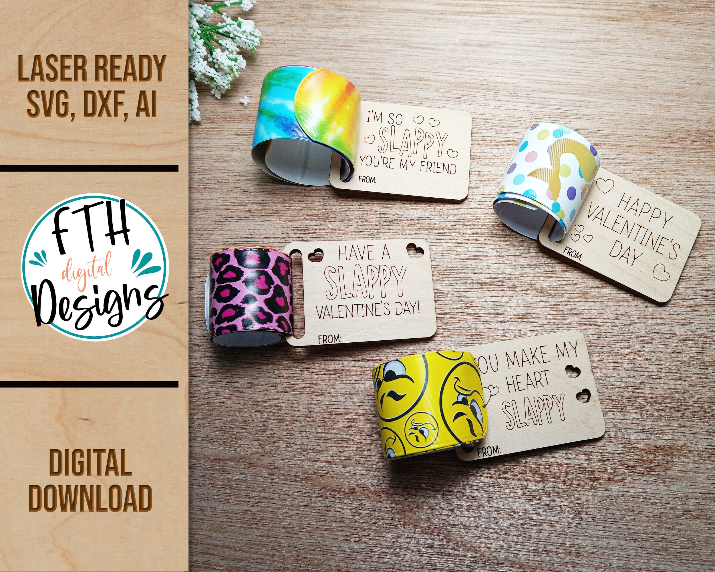 Valentine's Day Slap Bracelet Tag SVG Laser Cut File (digital Download ...
