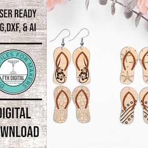 Flip Flop Sandal Earring Laser Cut SVG File, Flip Flop Sandal Glowforge ...