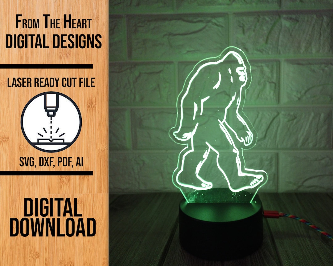 Bigfoot Sasquatch Edge Lit Acrylic Night Light SVG Laser Cut File ...