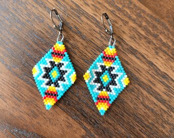Peyote Stitch Feather Earrings - Etsy