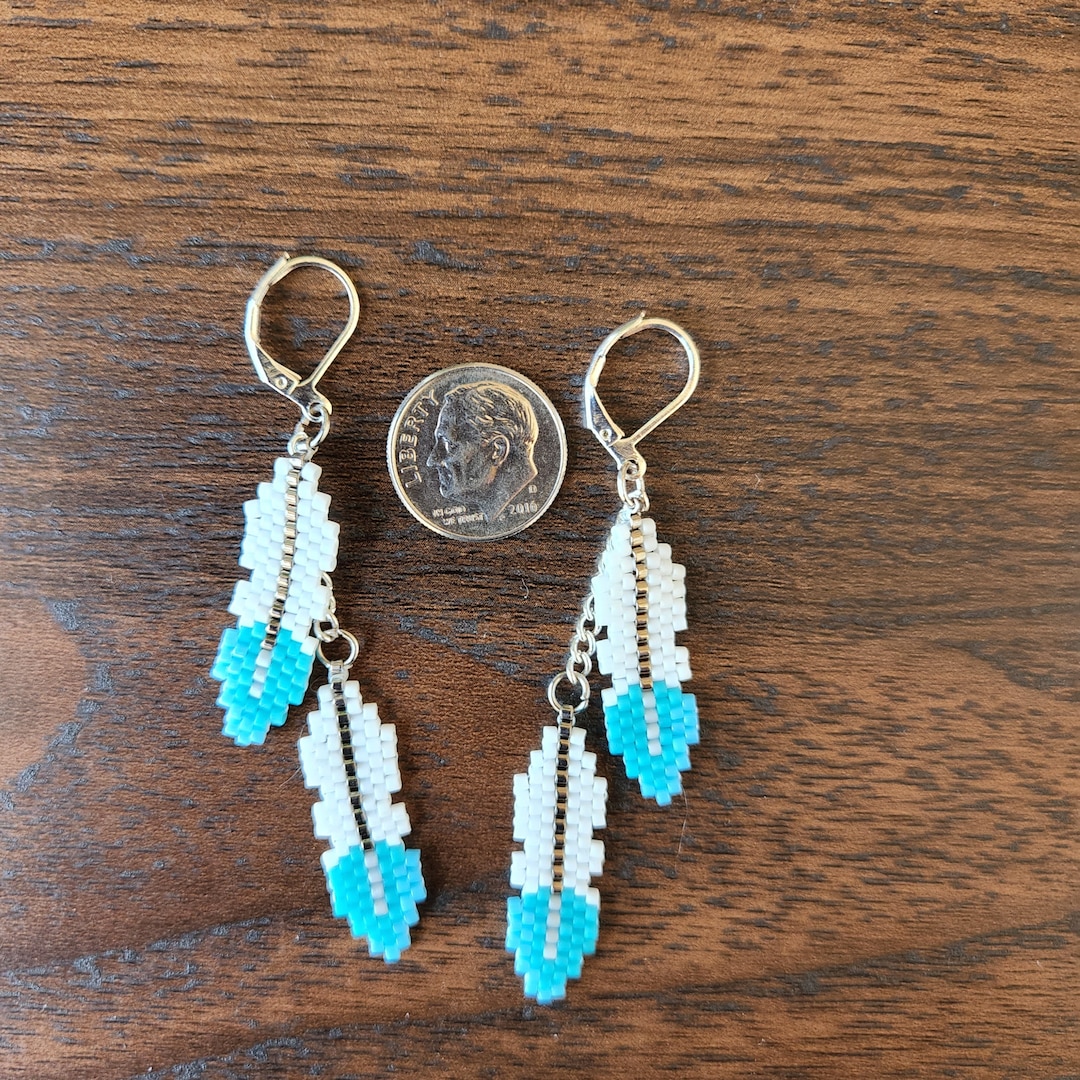 Peyote Stitch Feather Earrings - Etsy