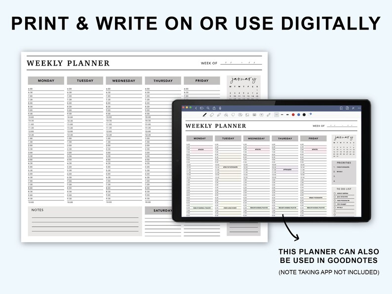 2023 Weekly Planner, Hourly Planner Printable / Daily Schedule, to Do ...