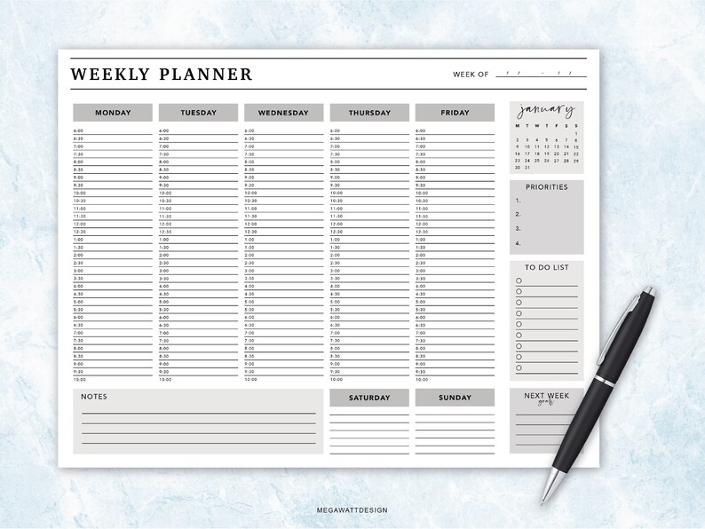 2023 Weekly Planner, Hourly Planner Printable / Daily Schedule, to Do ...
