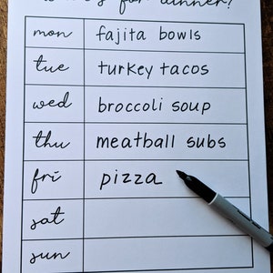 Dinner Menu Display, Weekly Dinner, 8.5x11 -- Printable Dinner Board ...